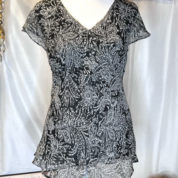 Rafaella | Tops | Rafaella Black And White Asymmetrical Blouse With ...